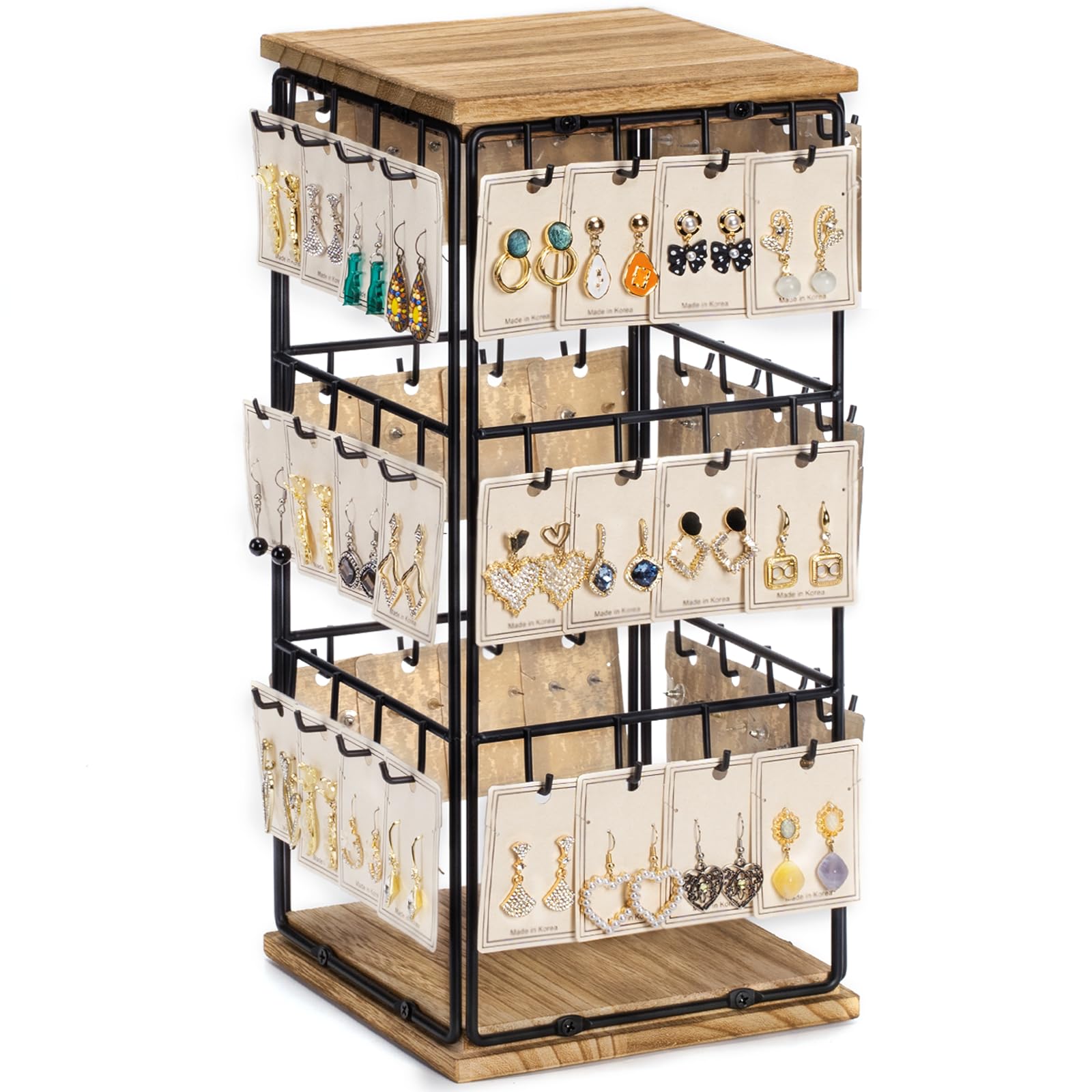Yoimori Earring Holder Organizer,Earring Storage Organizer with Wood Base,48 Hooks Earring Rack for Women and Girls,Jewelry Organizer Stand for Displaying Ring,Earrings,Ear Stud,Bracelets