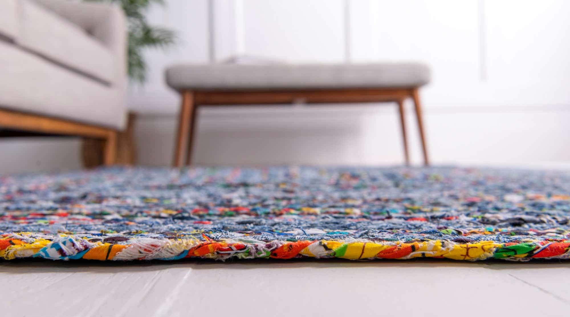Unique Loom Braided Chindi Collection Casual Modern Blue/Dark Blue Area Rug (5' 0 x 8' 0)