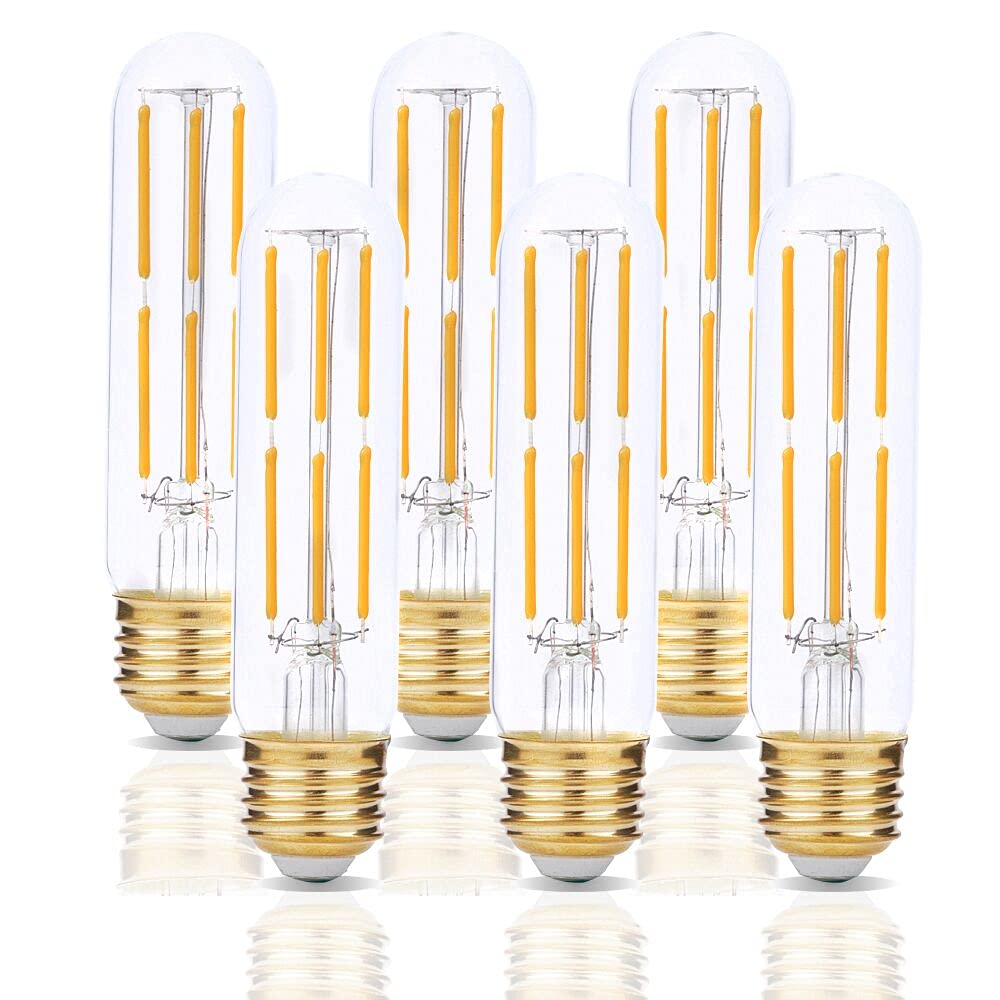 ZYCYLIGHT Dimmable T10 LED Bulbs Warm White 2700K,6W LED Tubular Edison Bulbs 60 Watt Equivalent,550Lm, E26 Medium Base Lamp Bulb for Desk Lamp, Pendant Lights,Pack of 6