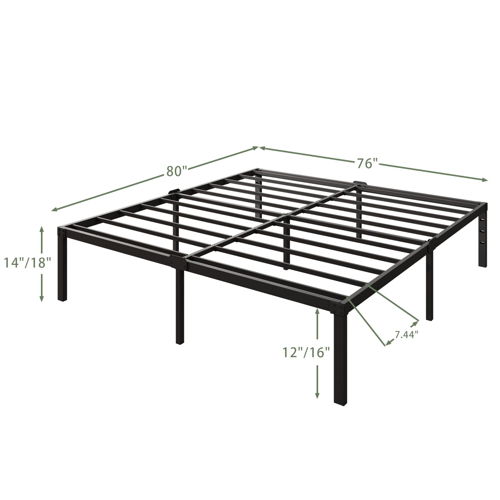 xtfei 18 Inch King Size Bed Frame No Box Spring Needed, 3000lbs Heavy Duty Metal Frames with Steel Slats Support Easy Assembly Under Bed Storage Noise Free Black