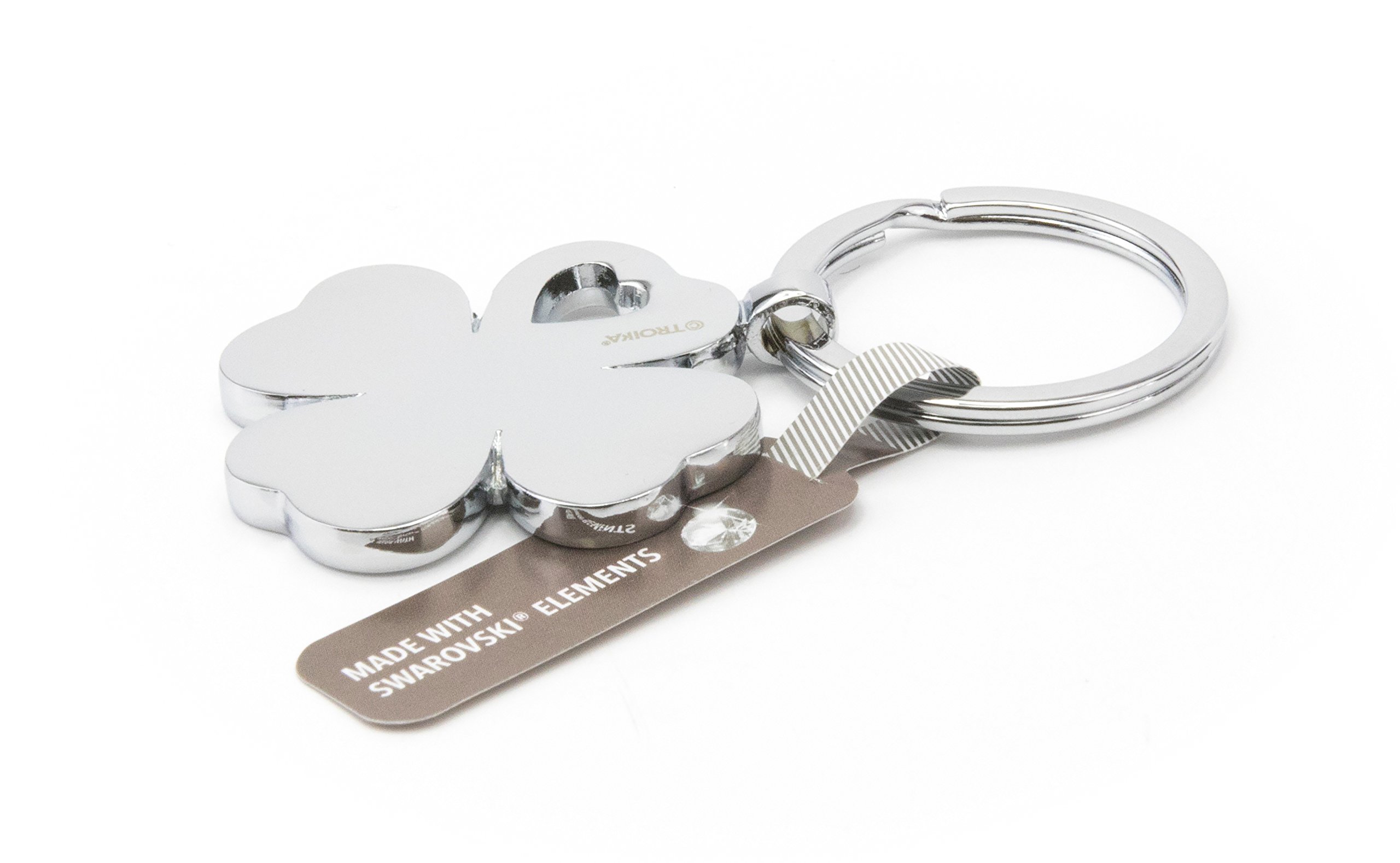 TROIKA Girls Best Friends "Clover" – KR9-30/CH – Keyring – Made with Swarovski® Elements – cast Metal– Shiny – Chrome Plated – Silver – TROIKA-Original