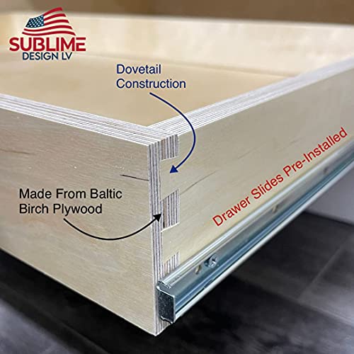 Sublime Design - Baltic Birch Wood Pull Out Cabinet Organizer | Slide Out Drawers For Kitchen Cabinets | Replacement Kitchen Drawer (Side Mounting, 11" Inches Wide)