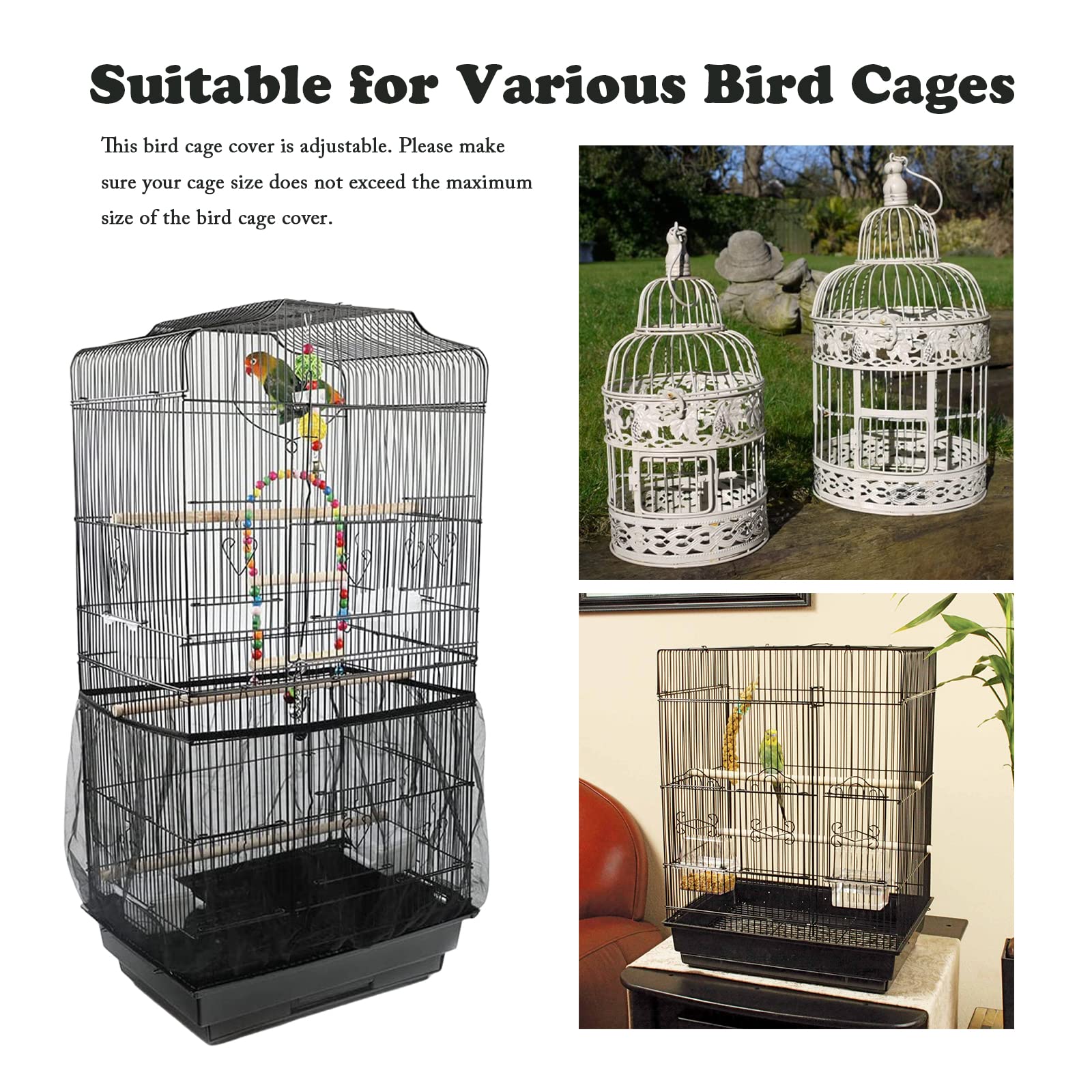 ZOCONE Bird Seed Guards & Catchers 100"×13" Stretchy Adjustable Drawstring Bird Cage Mesh Net Cover Cage Skirt (13"×100", White)