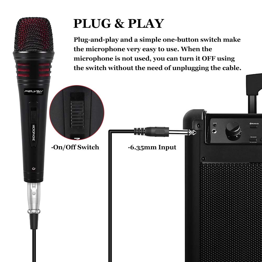 YanZhenYu FELYBY Dynamic Vocal Microphone Karaoke Handheld Microphone with 6.35mm XLR Audio Cable, Mic for Singing, Speech, Wedding, Stage, Compatible with Karaoke Machine/Speaker/Amp/Mixer