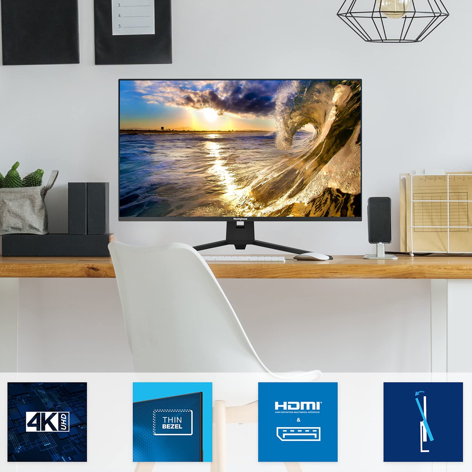 Westinghouse 32-inch 4K 60Hz Monitor Ultra HD (UHD) 3840 x 2160 IPS LED Home Office Desktop FreeSync PC Computer with EyeRest Technology and Anti-Glare Technology – 8ms Response Time Gray-to-Gray