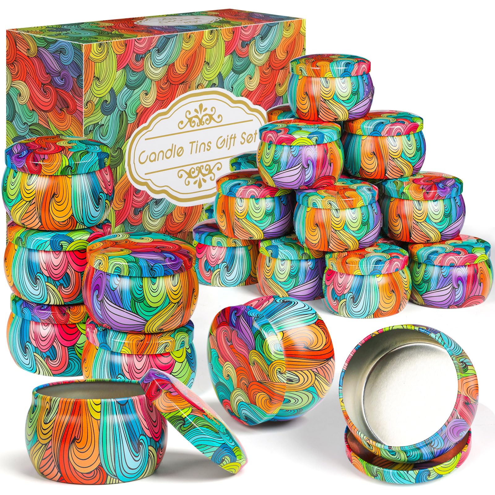 WINORD Ocean Wavy Series Candle Tins 4.4 oz, Bulk Candle Making Tins 24 Piece Candle Containers, Wholesale Empty Candle Jars for Candle Making