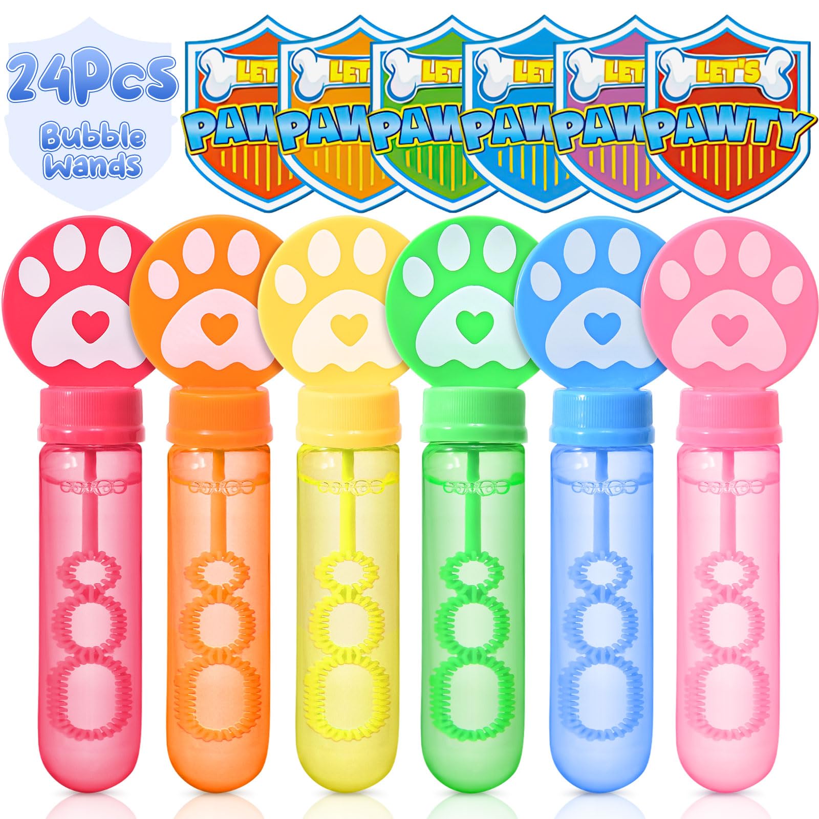 Winrayk 24Pcs Paw Print Bubble Wands for Kids Bubbles Party Favors Mini Bubbles Bulk Valentines Day Easter Goodie Bag Stuffers Christmas Birthday Gift Toy Dog Party Favors Supplies (with 24 Gift Card)