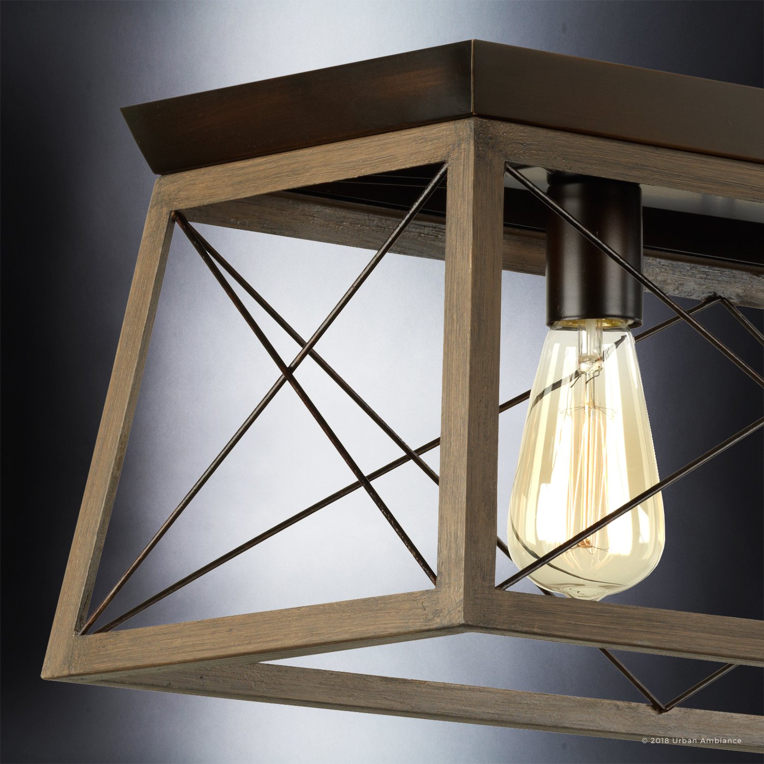 Urban Ambiance Luxury Industrial Chic Island/Linear Chandelier, Large Size: 9" H x 38" W, with Modern Farmhouse Style Elements, Olde Bronze Finish, UHP2126 from The Berkeley Collection