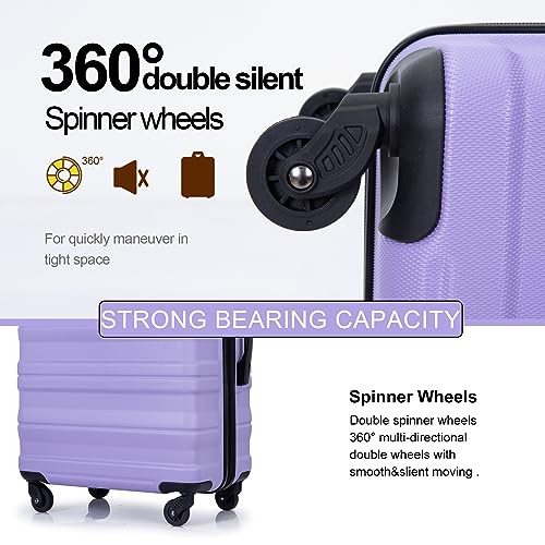 Tripcomp 3 Piece Luggage Sets, PC Lightweight Expandable Suitcase with Two Hooks, Spinner Wheels, TSA Lock, Purple (20/24/28)