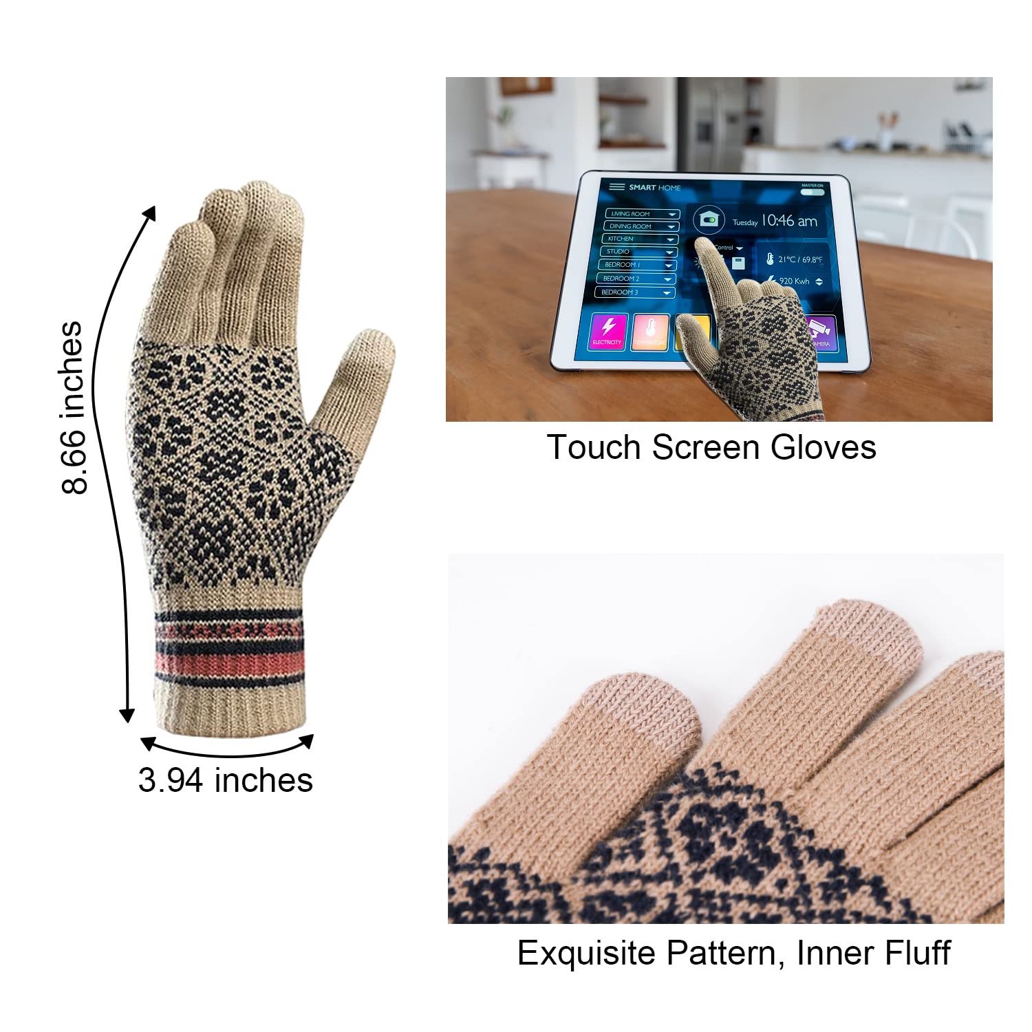 Winter Beanie Hat Scarf Touch Screen Gloves Set with Pom for Women, Beanie Hat Long Scarf Neck Warmer Touchscreen Gloves 3 in 1 Set(NAVY!!)