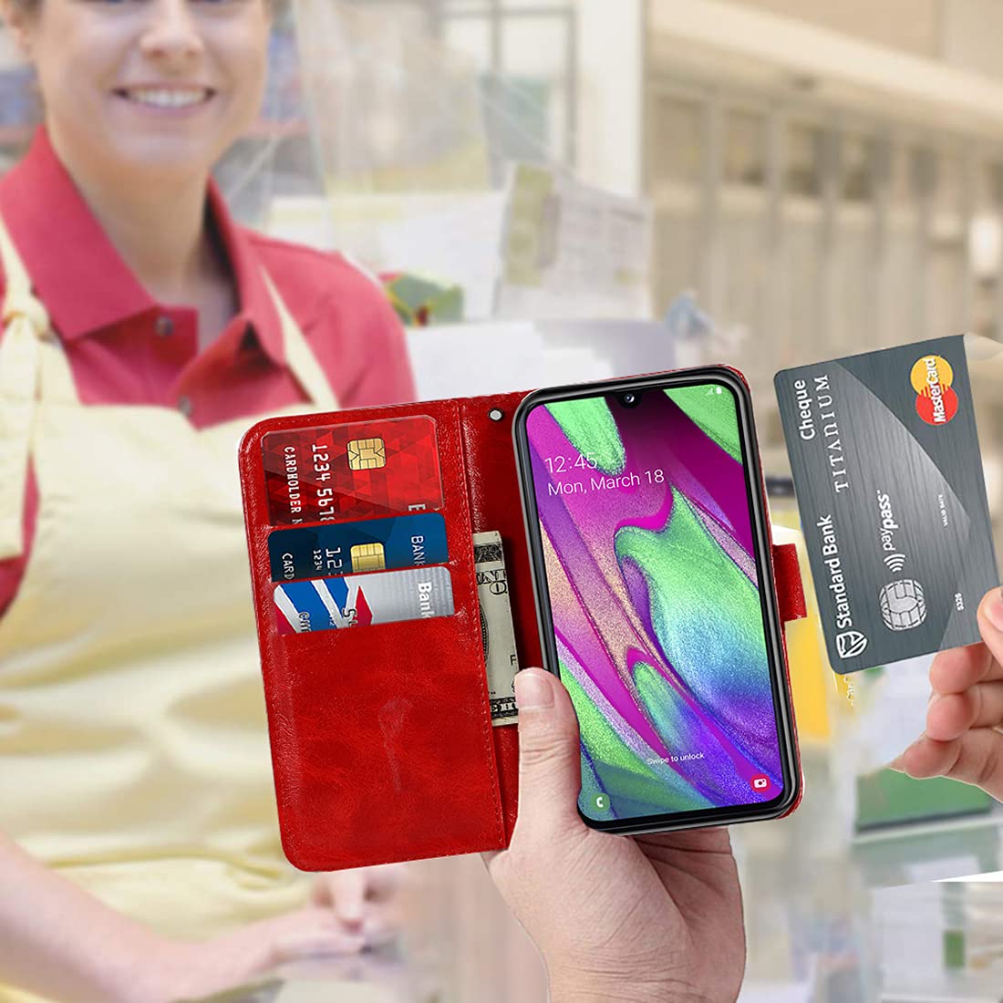 Zoeirc Case for Galaxy A40 Case, Samsung A40 Wallet Case, PU Leather Wallet Flip Phone Case Cover with Card Slots for Samsung Galaxy A40 (red)