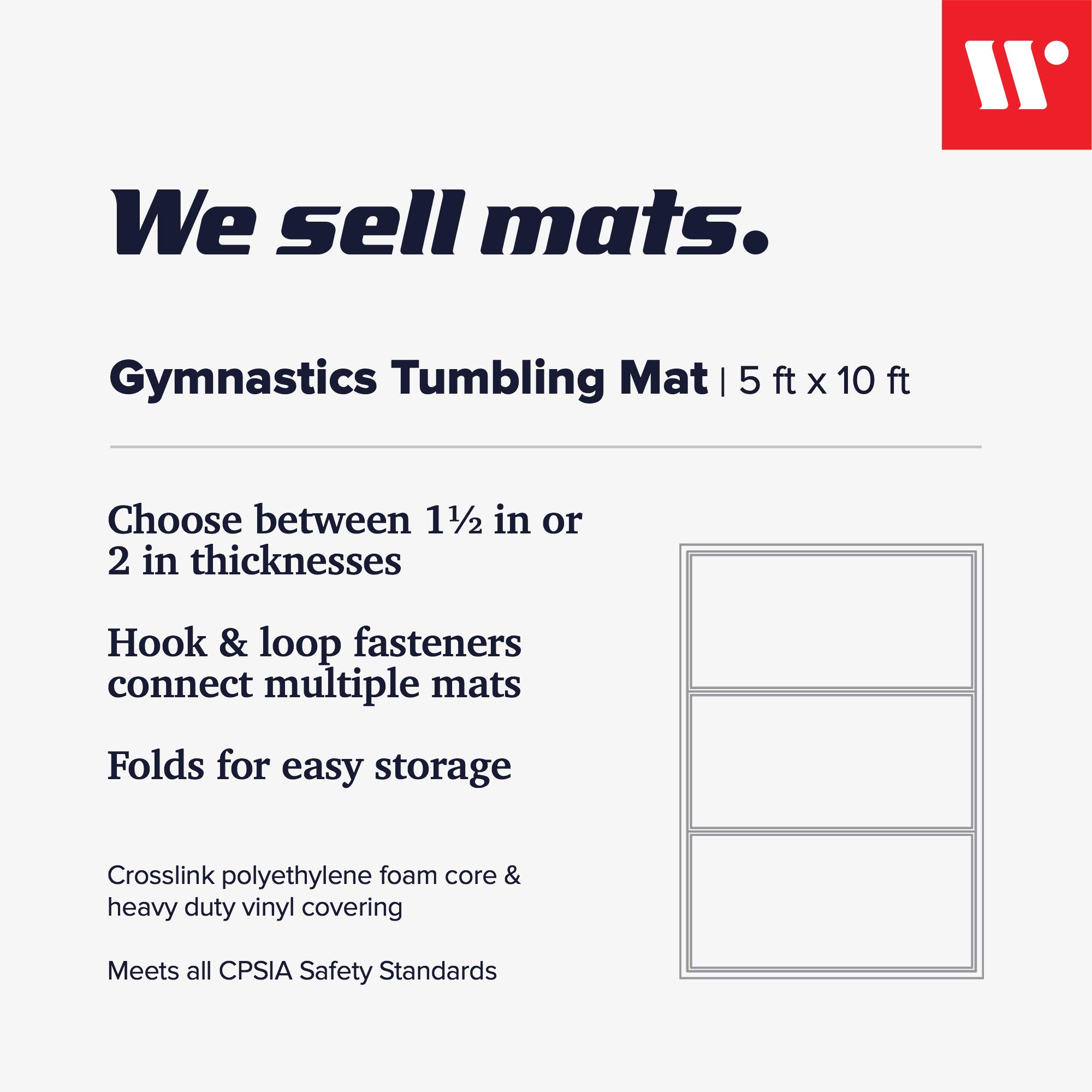 We Sell Mats Gymastics Multi-Sized Portable and Padded Folding Mat for Exercise, Yoga, Martial Arts, Portable with Hook & Loop Fasteners, 5' x 10' (1.5-inch Thick), Black