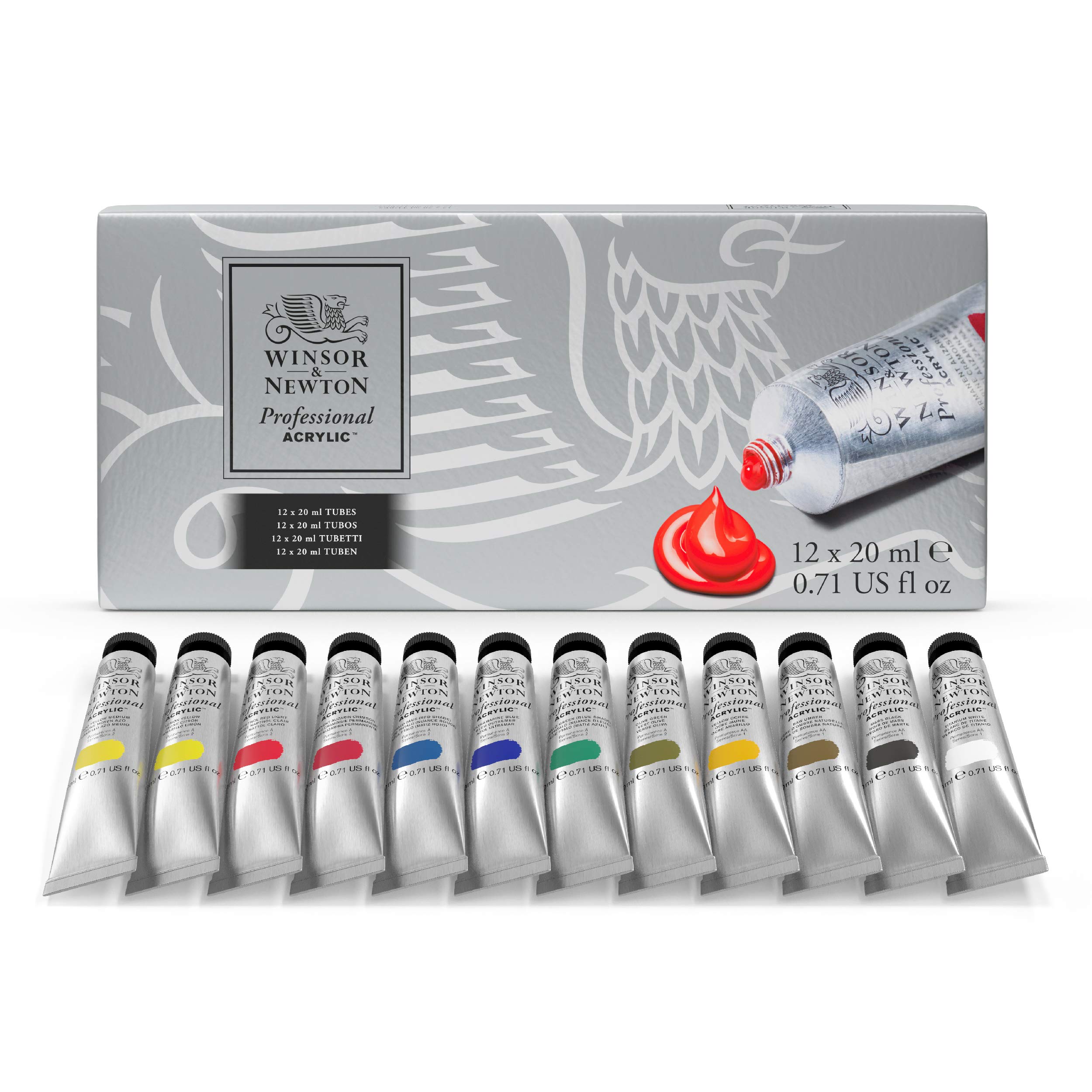 Winsor & Newton Artists' Acrylic Color 12-Tube Set, 20ml