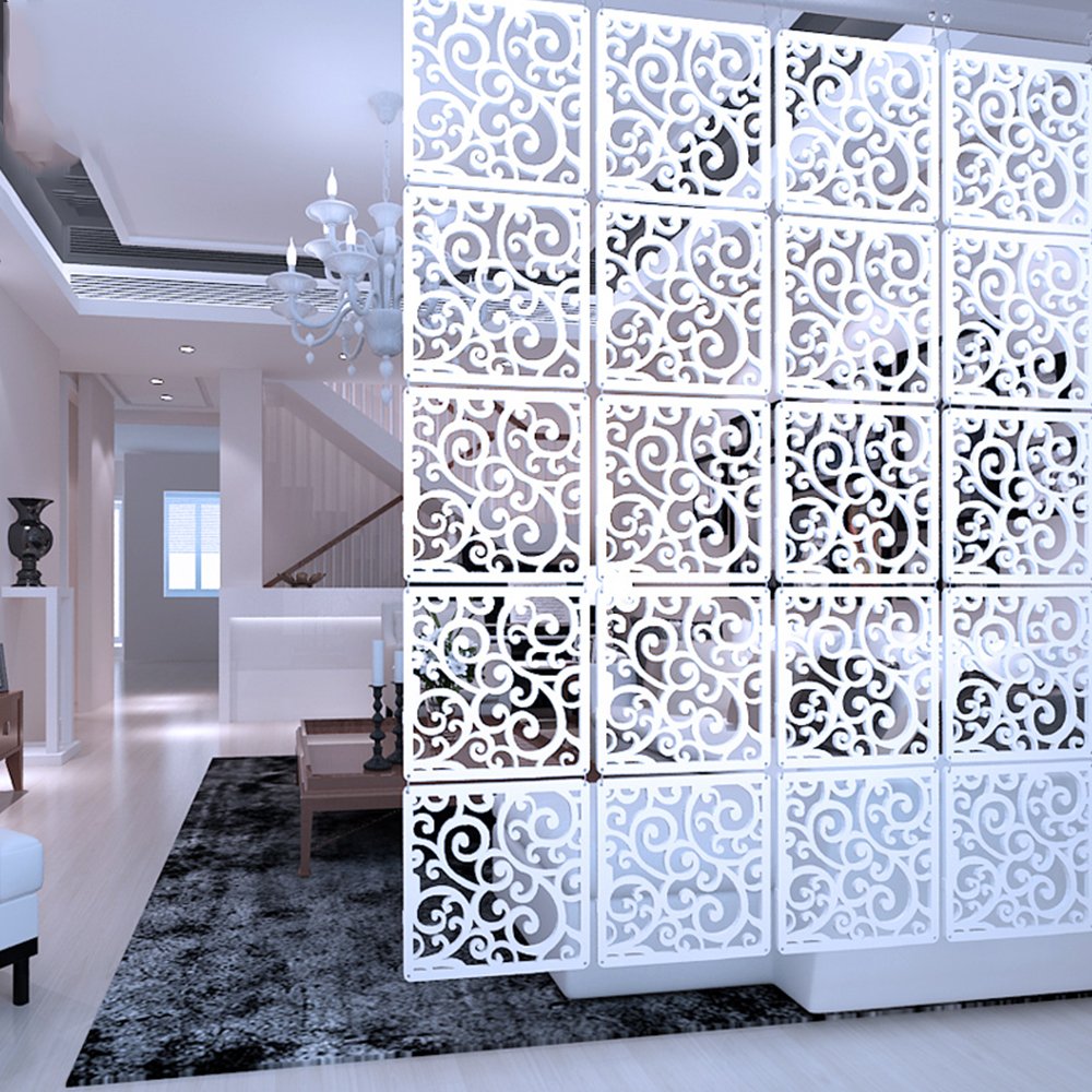 yazi Hanging Room Divider, 12Pieces Decorative Wall Screen Panel with White Butterfly Flower Wooden-Plastic Screen Dividers for Bedroom, Dining Sitting Hotel DIY Home Decor