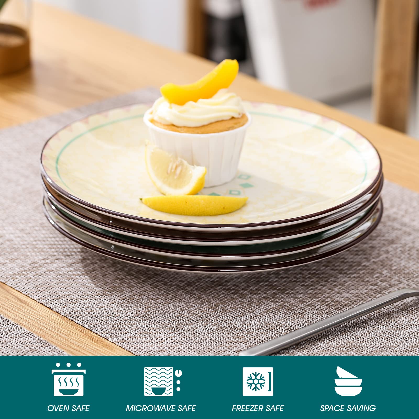vancasso Tulip Porcelain Dessert Plate - Multicolour Patterned Japanese Style Dinner Service Moroccan Crockery Side Plate Set of 4, 8.5 inch Snack/Salad/Fruit Plate. (21.5 * 21.5 * 2.5cm)