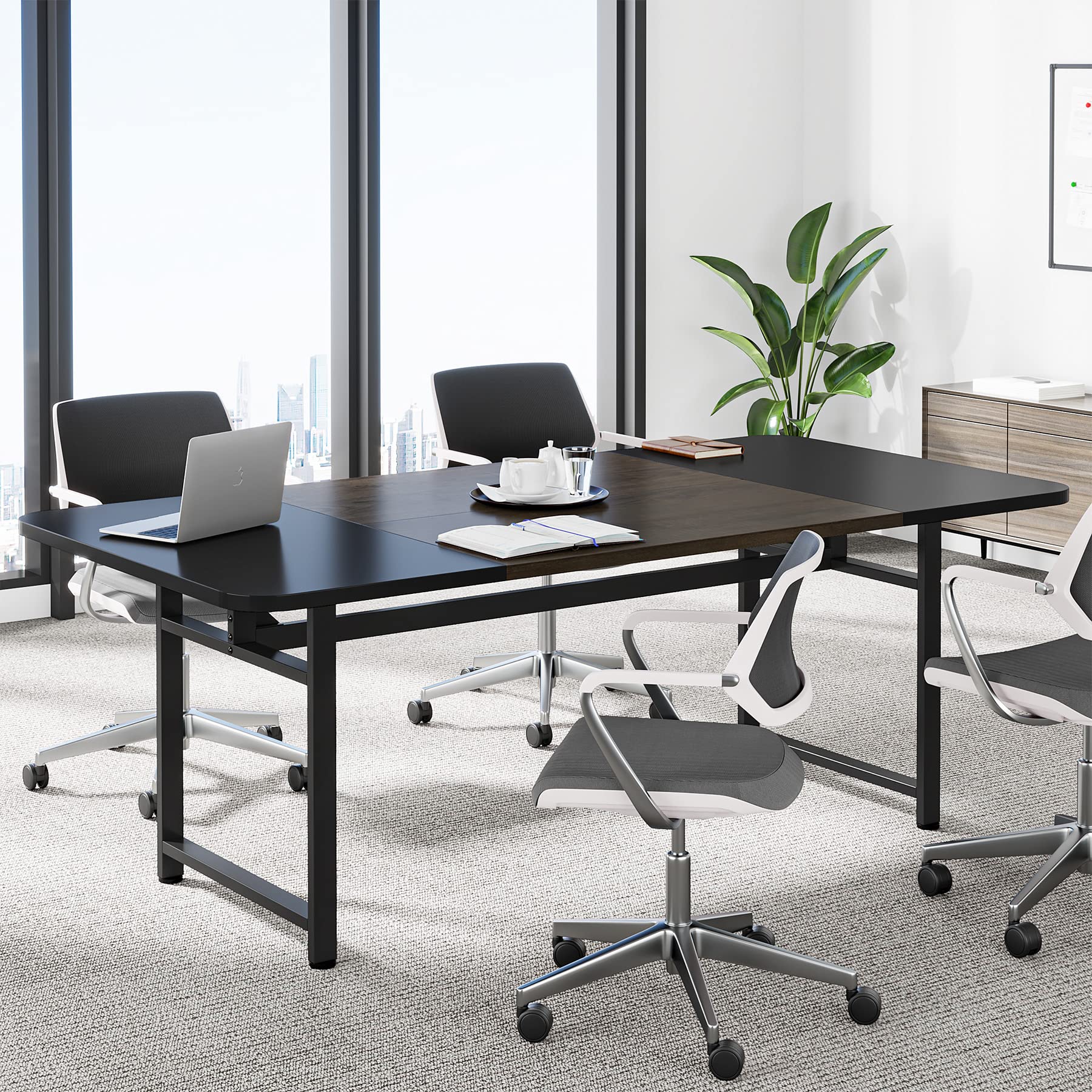 Tribesigns 6FT Conference Table, 70.86" W x 35.43" D Meeting Room Table Boardroom Desk for Office Conference Room, Splicing Board with Heavy Duty Metal Frame, Vintage Grey/Black