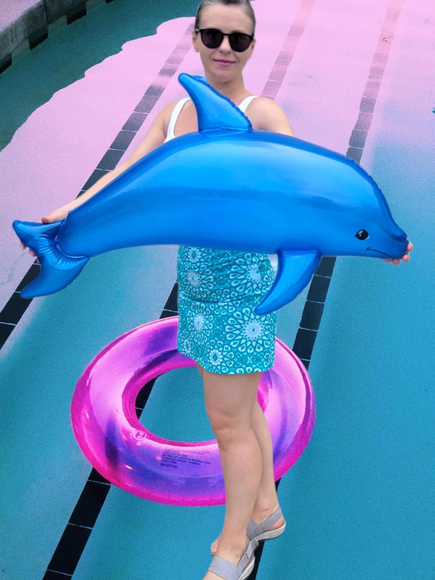 Zugar Land Huge 40'' Blue - 1 Pack Pearlized Dolphin INFLATE Inflatable Pool Toy Beach Poolside Aquatic Themed Decor Birthday Party Buffet Table Decoration (1 Pack), Pink or Blue