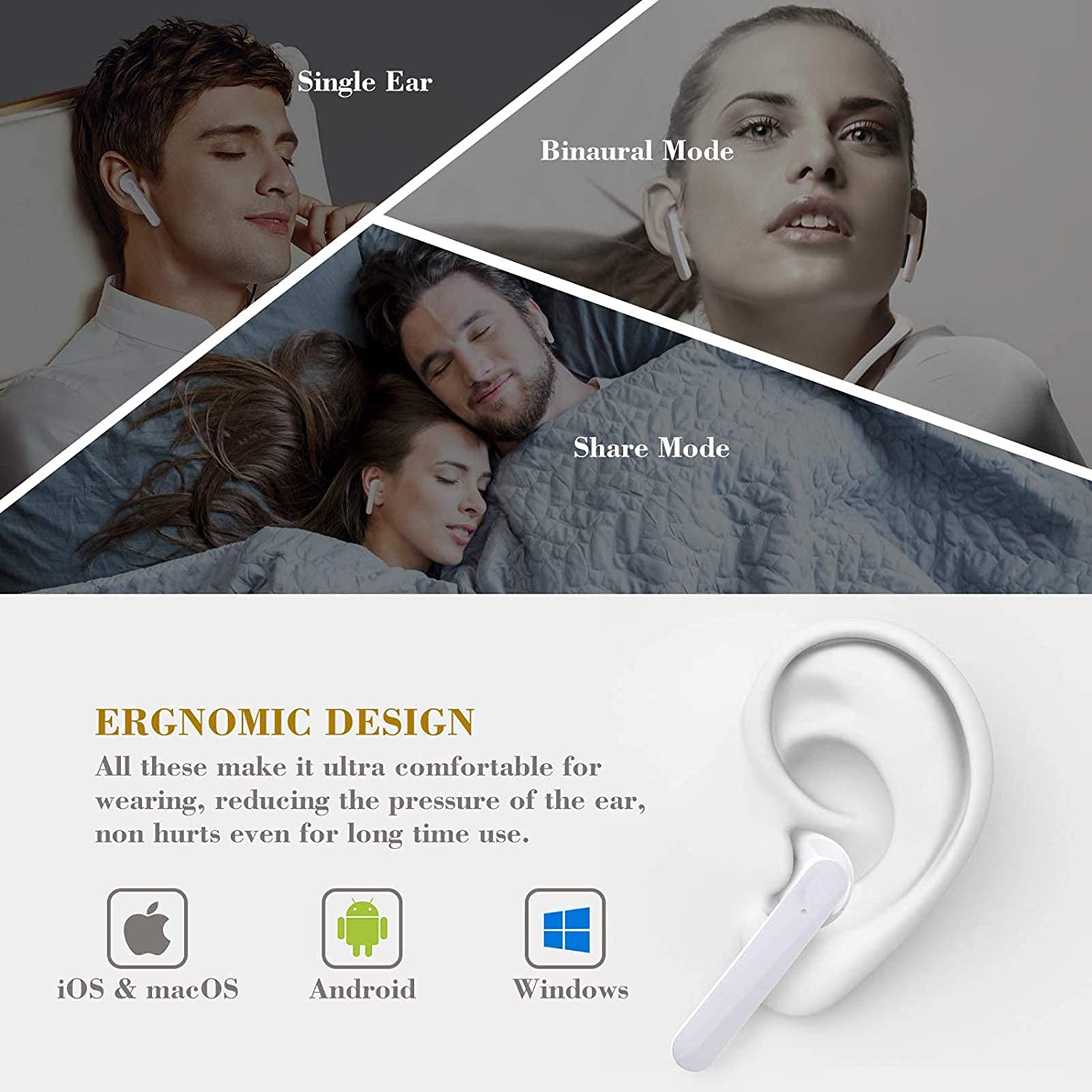 Wireless Earbuds Bluetooth 5.0 Headphones with Charging Case, IPX8 Waterproof, 3D Stereo Air Buds in-Ear Ear Buds Built-in Mic, Open Lid Auto Pairing for Android/Samsung/Apple iPhone (White)