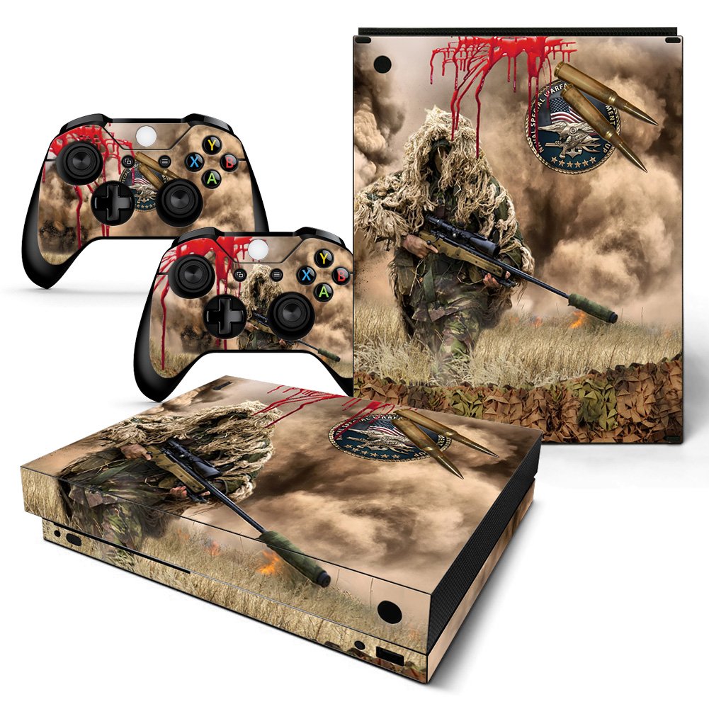 ZOOMHITSKINS X1 X Skins for Console and Controller, War Marine Soldier Gun Sniper Camouflage Submachine Battle, Durable, Bubble-Free Goo-Free, 2 Controller Skins 1 Console Skin, USA Made