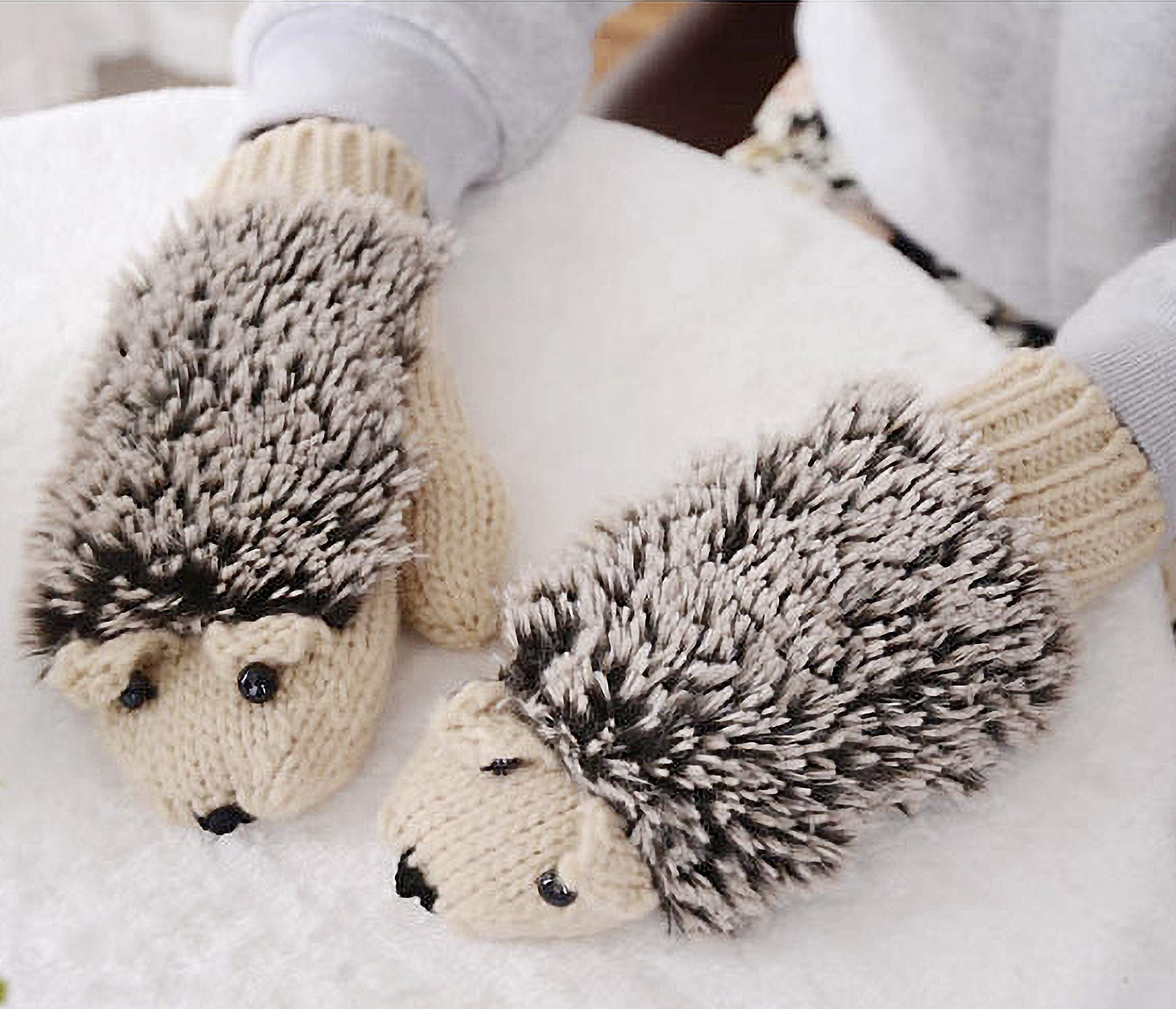 Winter Gloves Mittens Like Lovely Hedgehog For Women, Beige