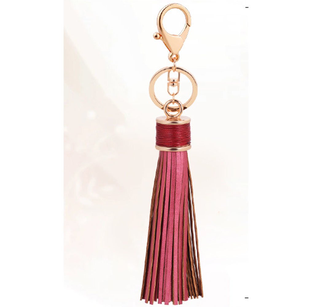 ZOONAI Women Leather Tassels Keychain Car Circle Key Rings Gift Bag Hanging Buckle (Black)