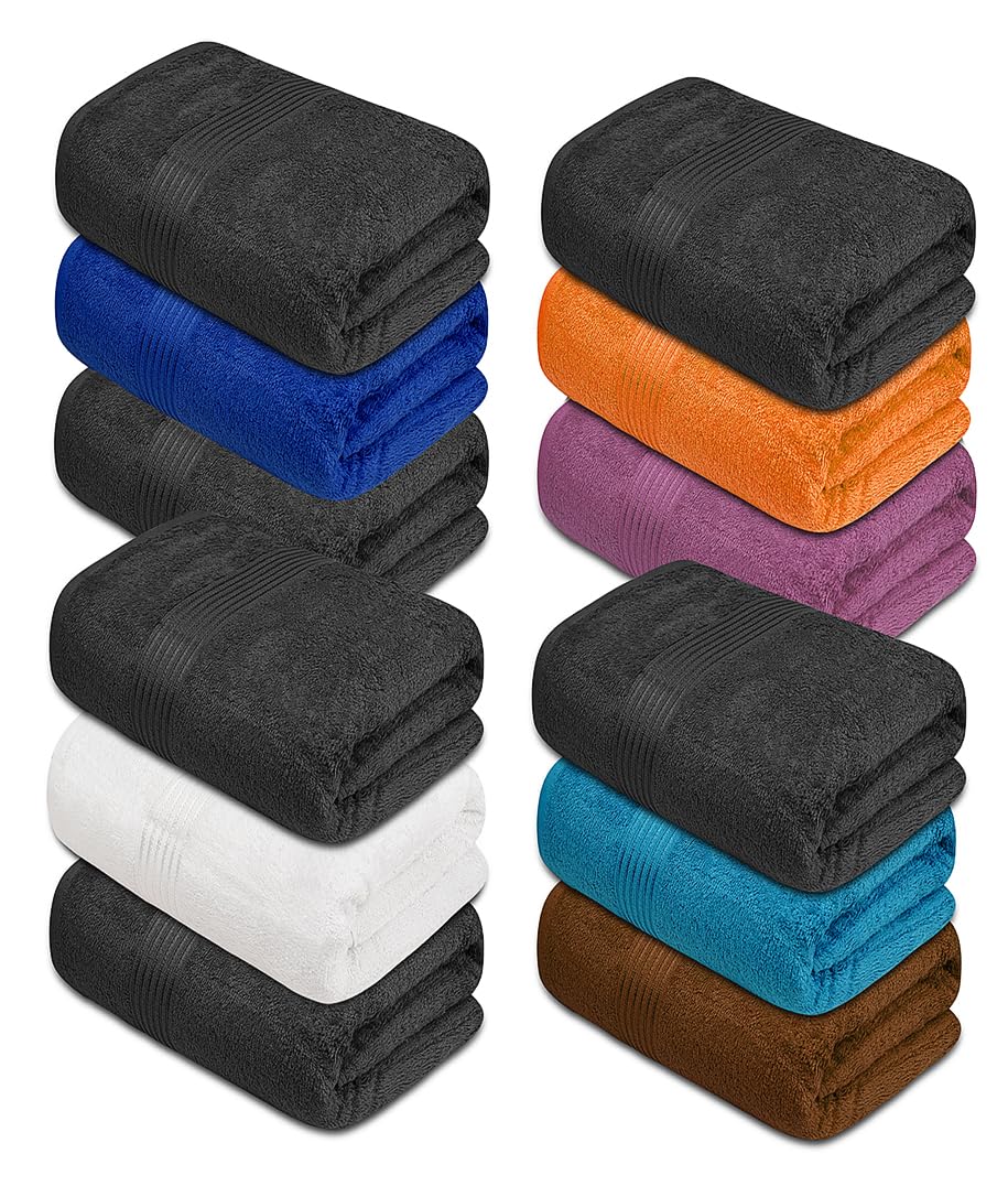 ZUPERIA Bath Towels -12 Pack - 27" x 54" - Ultra Soft 100% Cotton Large Bathroom Towels, Highly Absorbent Towel for Bathroom, Ideal for Pool, Home, Gym, Spa, Hotel (Multicolor Set 6, 12 Pack)