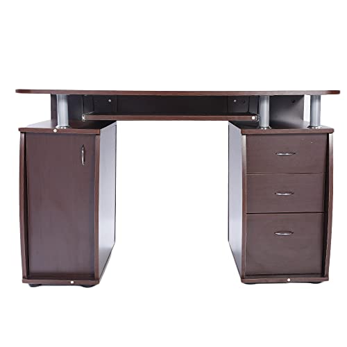 XYZTech 45 Inch Home & Office Computer Desk with 3 Drawers Writing Study Computer Table Workstation with Detachable Sliding Slide-Out Keyboard Tray Shelf (Brown)