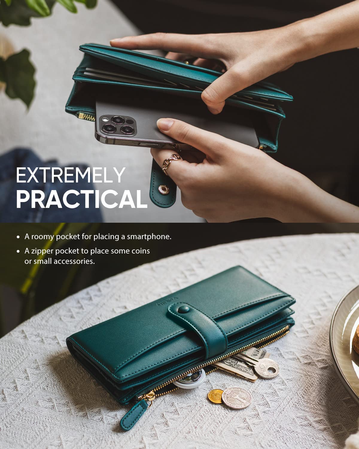 Vulkitty π©ππΉπΈπΆπππ Ultra Slim Thin Leather Wallets Womens Bifold Credit Card Women's Wallets Card Cases Money Organizers for Women Ladies Female Cash Purse Wallet, Green