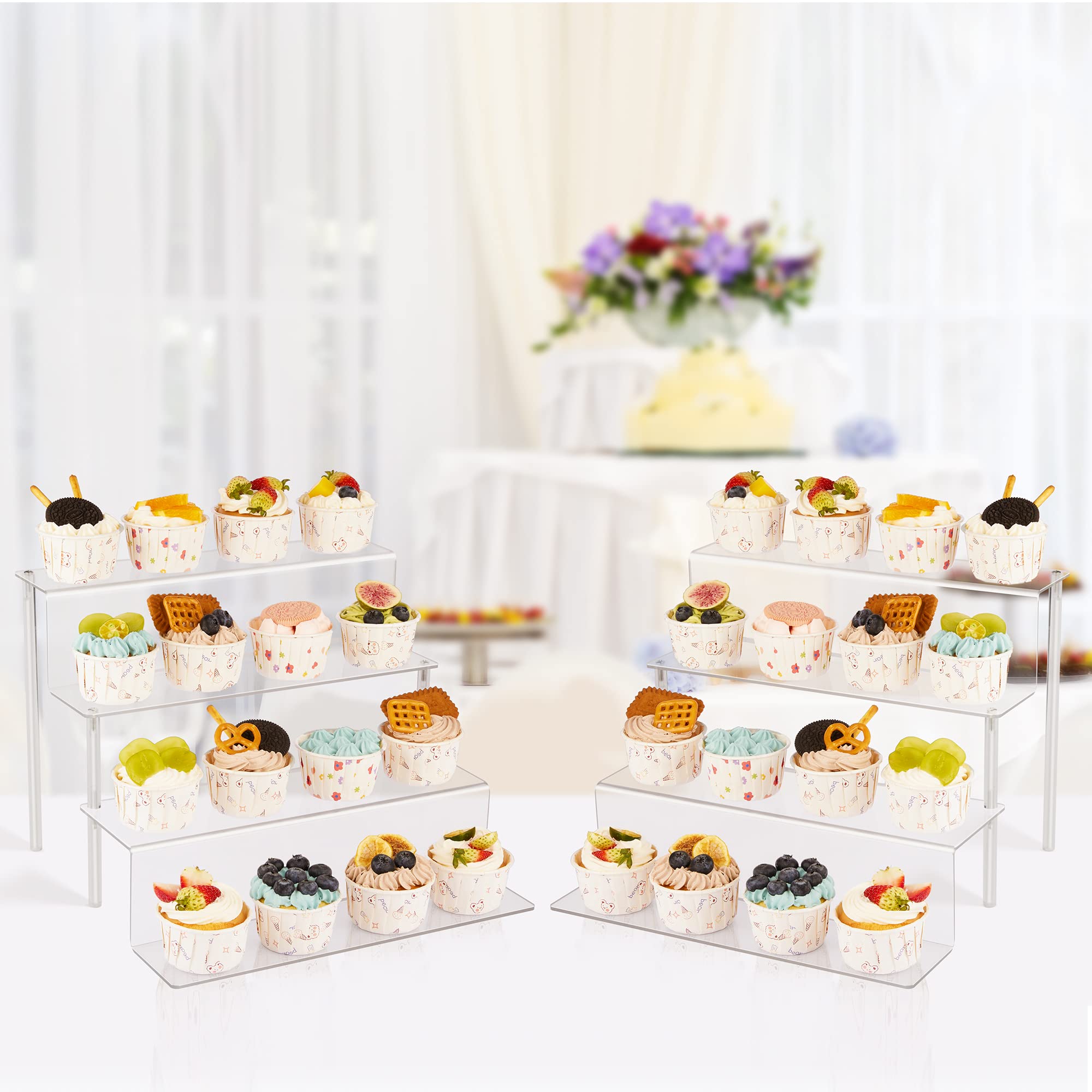 upsimples Acrylic Riser Display Shelf, 2 pack 4 Tier Perfume Organizer & Decoration, 12x9 in Makeup Organizer, Clear Display Stand for Funko Pop & Collection, Cupcake Holder, Cologne Stand