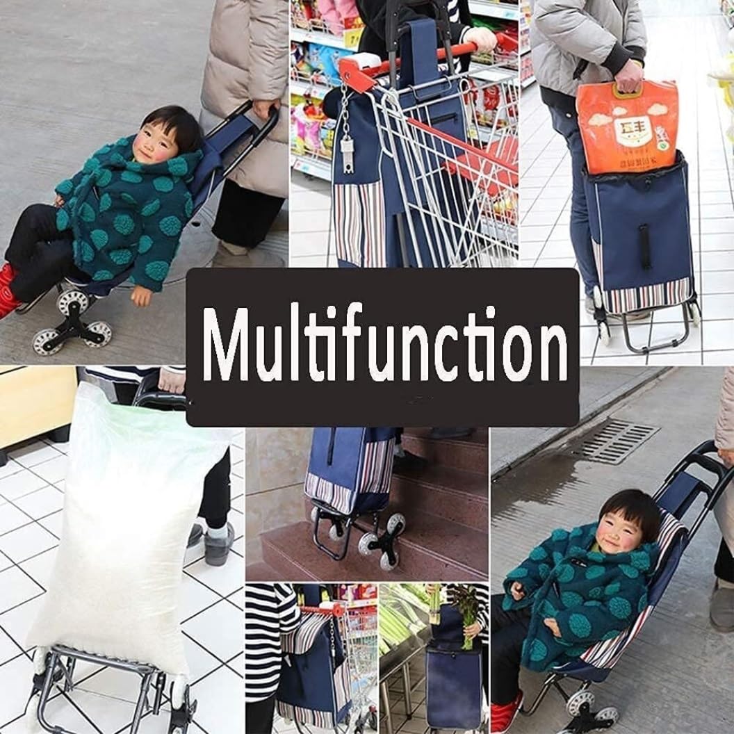 XDMINGY Folding Shopping Cart, Multi Function Shopping Trolley with Wheelss Kitchen Storage Utility Carts Foldable Shopping Cart Antirust Grocery Utility Carts
