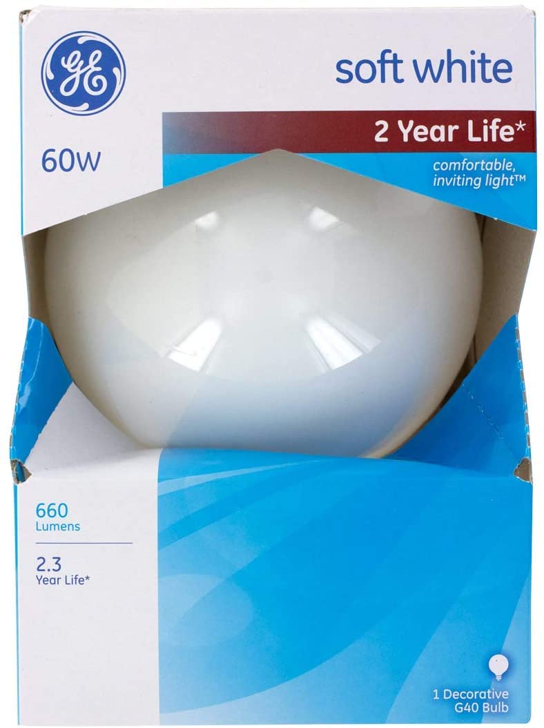 White Globe Light Bulb, 60-Watts, 5-In.-Diameter