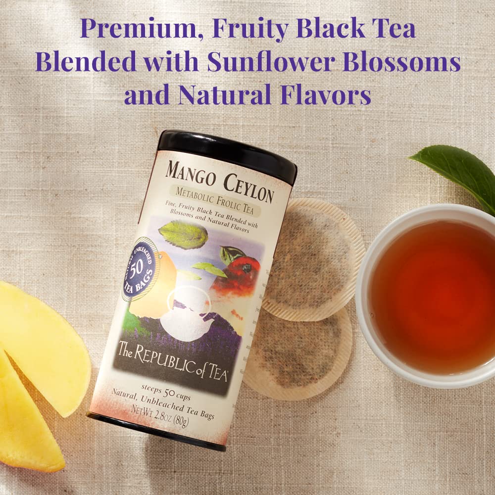 The Republic of Tea β Mango Ceylon Black Tea, Metabolic Frolic Tea, 50 Tea Bag Tin