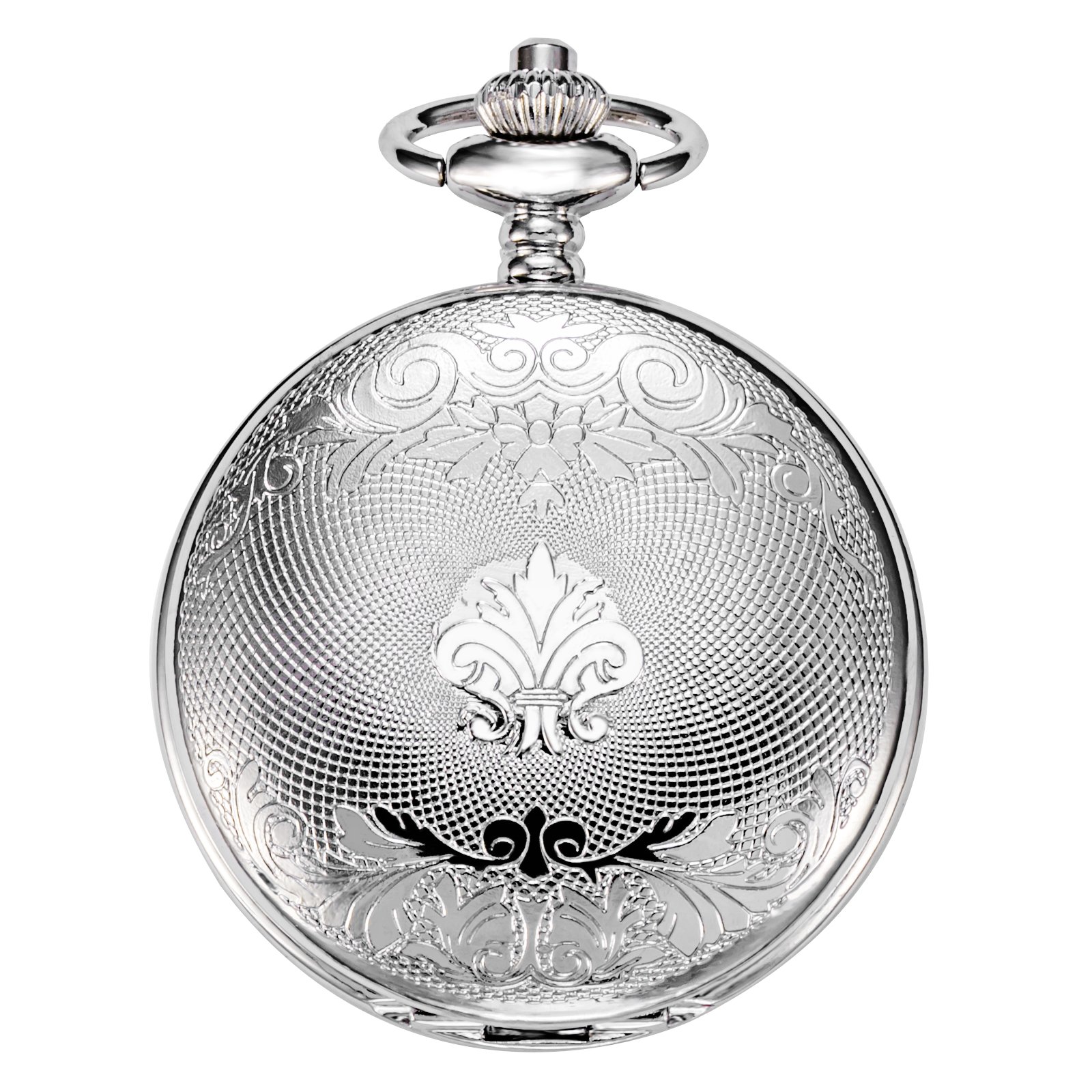 TREEWETO Men's Retro Mechanical Pocket Watch Silver Double Case Roman Numerals Gift for Man with Box