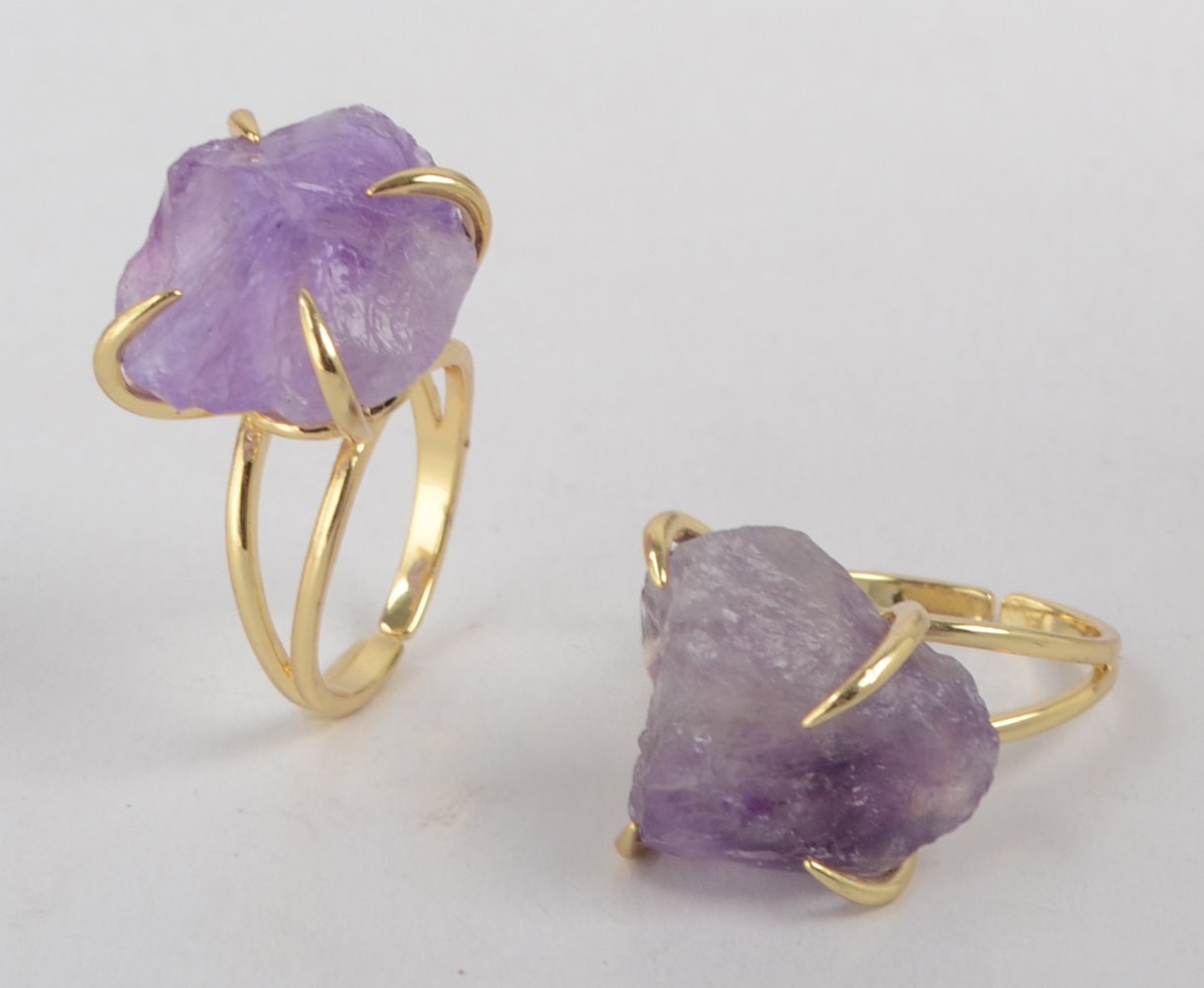 ZENGORI Irregular Purple Amethyst Four-Claw Adjustable Ring for Women Gemstones Jewelry ZG0133