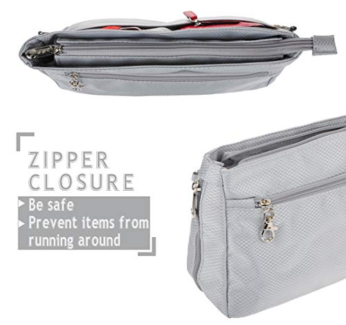 Vercord Expandable Nylon Handbag Purse Organizer Insert Liner Shaper Bag in Bag Beige Grey XLarge
