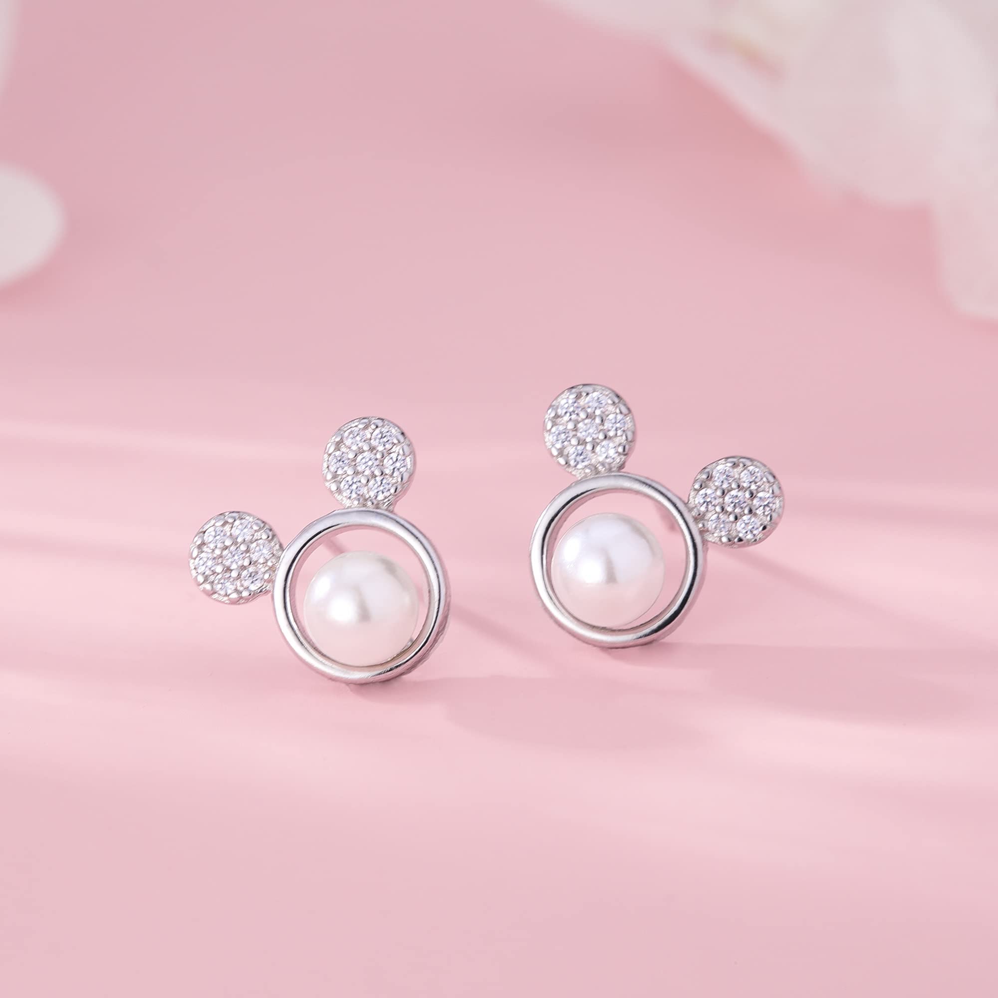 SLUYNZ 925 Sterling Silver Sparkling CZ Mouse Studs Earrings for Women Teens Cute Mouse Earrings (Silver)