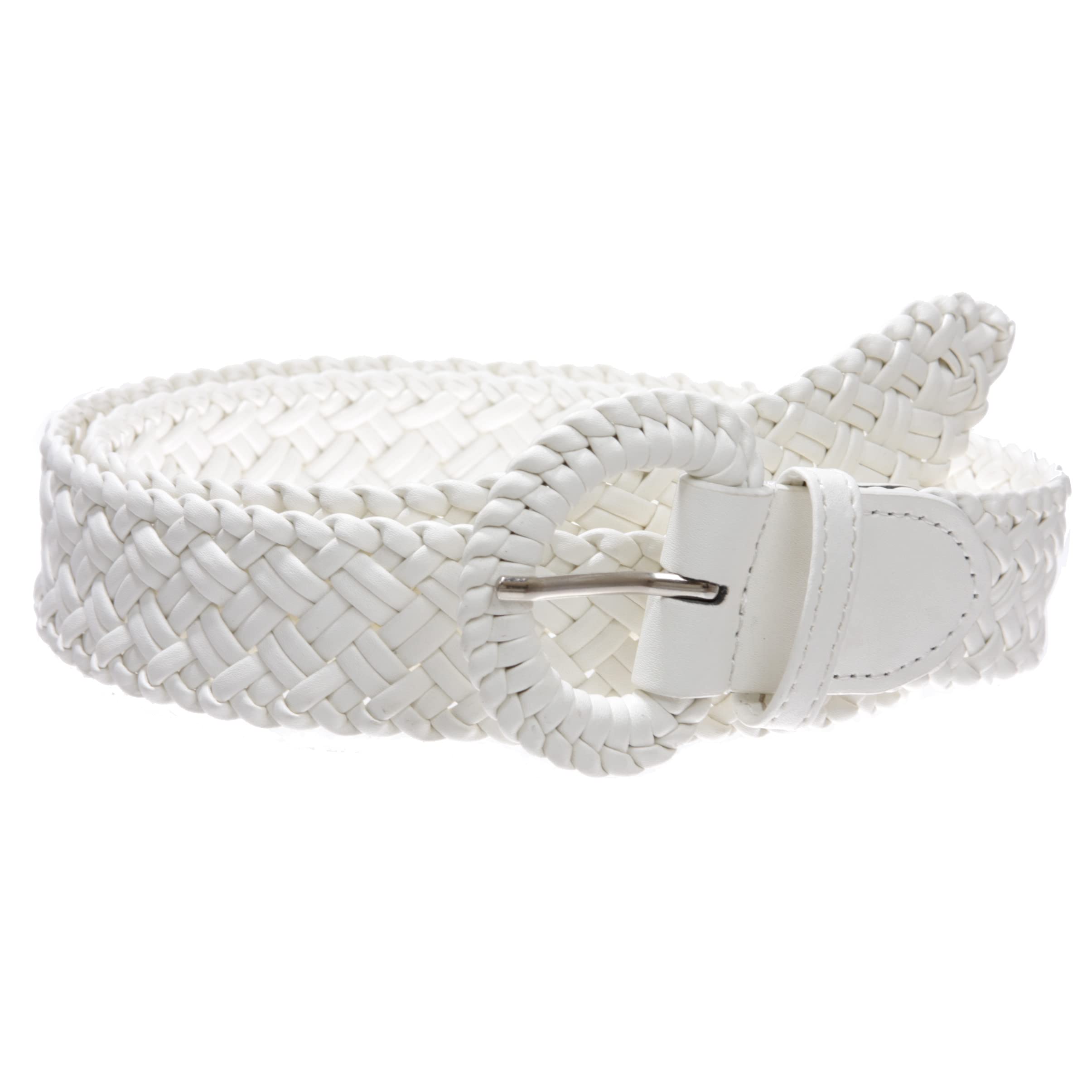 Women's 1 1/4" Inch Wide Hand Made Metallic Braided Woven Casual Belt, White | M - 36"