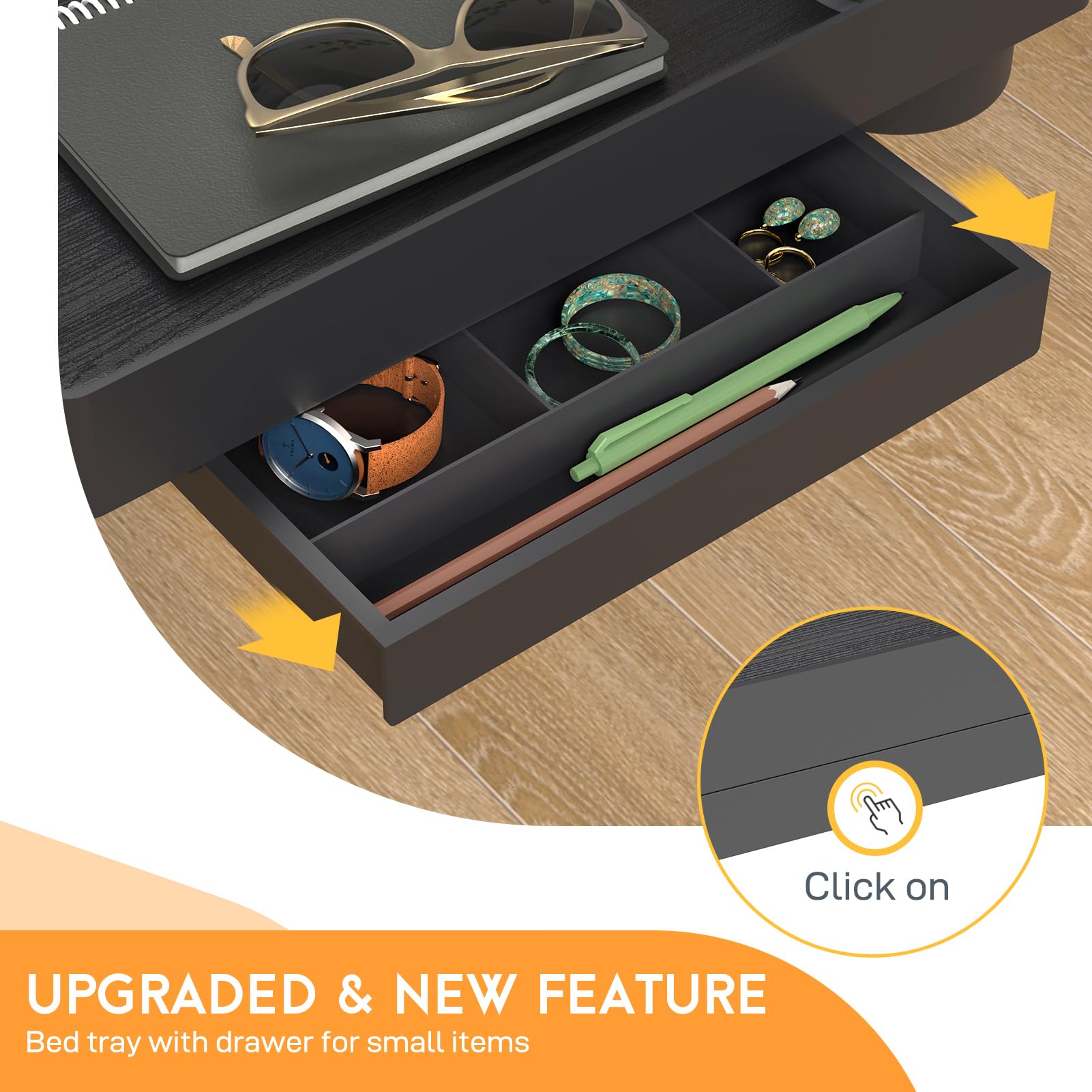 SPACELEAD Bedside Shelf for Bed – College Dorm Room Clip On Nightstand with Cup Holder & Cord Holder&drawer – Bunk Bed Shelf for Organizer Top for Bedroom (Black,Plastic)