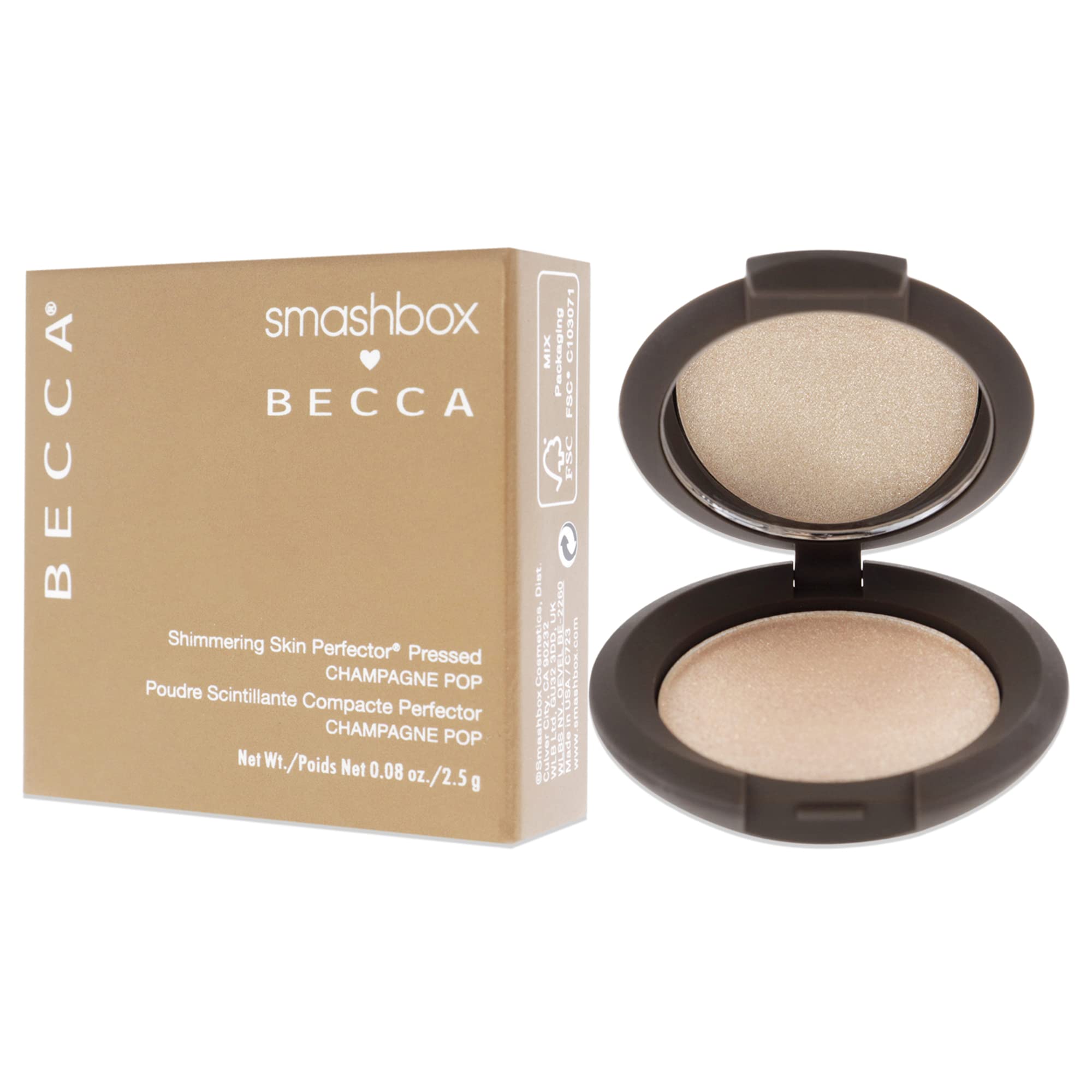X BECCA Shimmering Skin Perfector Pressed Highlighter, Luminous Glow, Buildable and Blendable, for All Skin Types, Champagne Pop