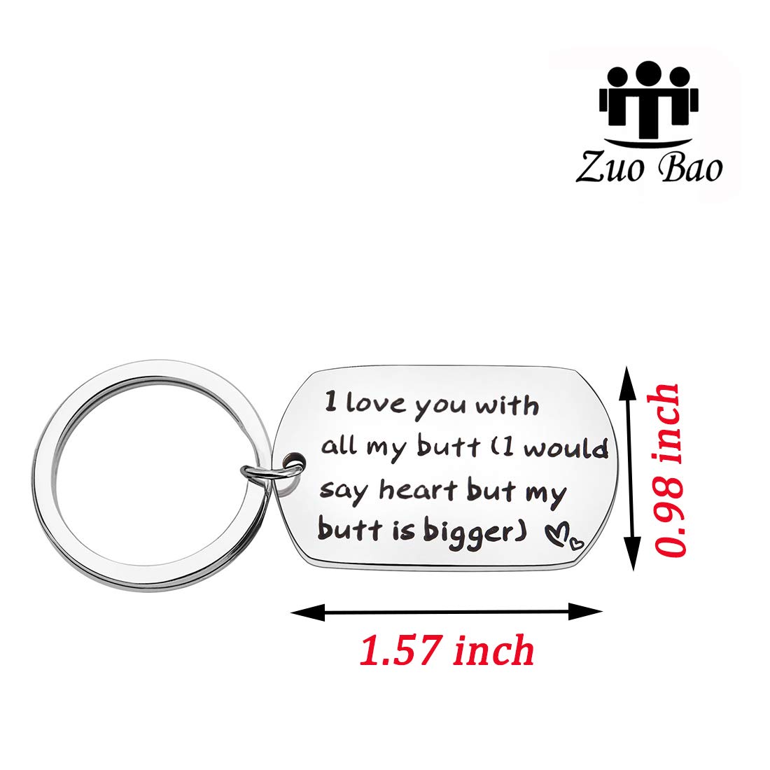 Zuo Bao Funny Keychain I Love You with All My Butt Dog Tag Gift for Boyfriend Girlfriend Valentine's Day (Keychain)