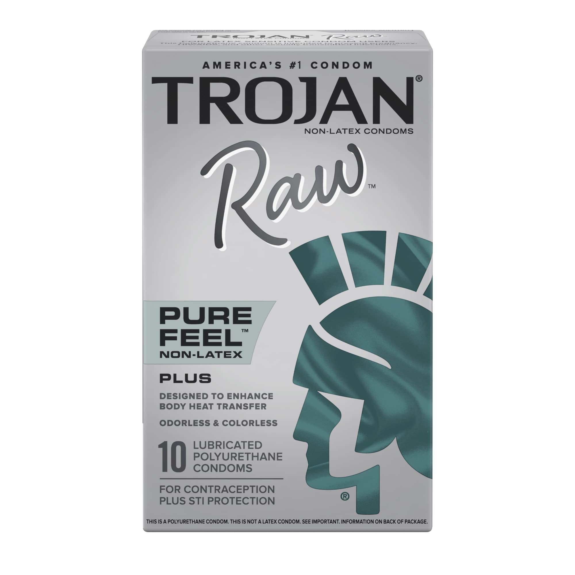 Trojan RAW Pure Feel Non-Latex Polyurethane Condom Bundle with a Silver Sleek Pocket Case-10 Count