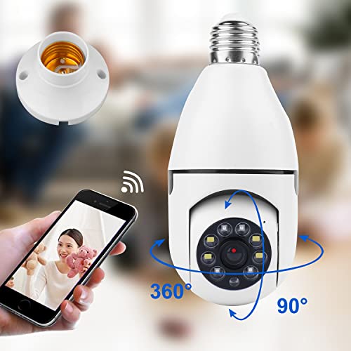 Wireless WiFi Light Bulb Camera: 2 Pack Light Socket Camera 360 Security Camera 2.4GHz Remote Access Night Vision Home Dome Camera for Indoor Outdoor Home Pet