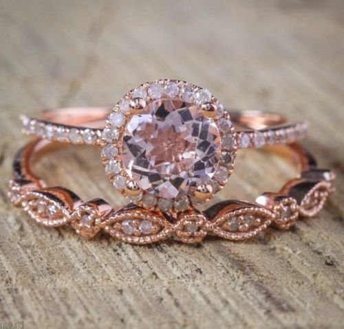 Zhiwen Fashion Elegant Women 18K Rose Gold Filled Morganite Pink Gemstone Wedding Bridal Ring Set(Size 6-10) (US code 8)