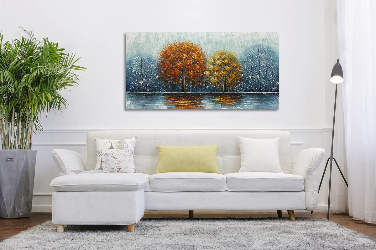 V-inspire Art,24x48 Inch Modern Abstract Hand-Painted Oil Painting Tree Art Wall Art For Living room Bedroom Canvas For Wall Decorations