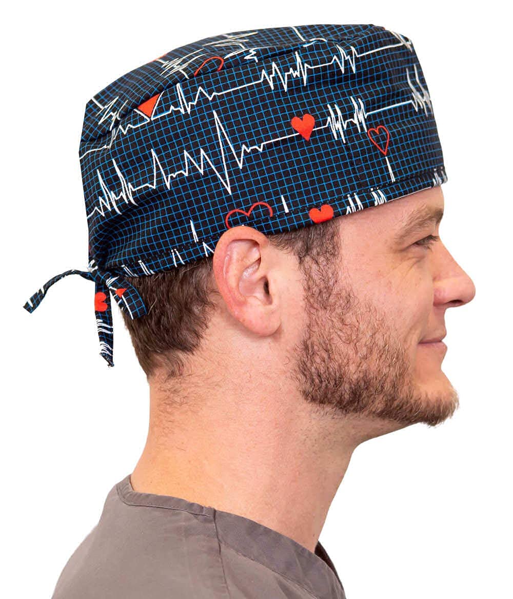 Sparkling EARTH Heartbeats on Navy - Unisex Classic Surgical Style Scrub Working Cap - Built in Sweatband- 100% Cotton - Made in The USA!