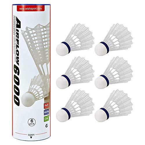 Wish Airflow 6000 Badminton Tournament Shuttlecocks – 6 Pack Tube of Durable Nylon Shuttlecocks with Cork Tips – Badminton Birdies for Indoor and Outdoor Play, White