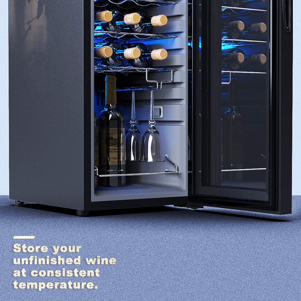 WIE Wine Cooler 18 Bottle Refrigerator Wine Fridge Compressor for Home Freestanding Wine Cellars White Red Digital Control Auto-Defrost Double-layer Glass Door 41°F-64°F Cooling Wine Refrigerator