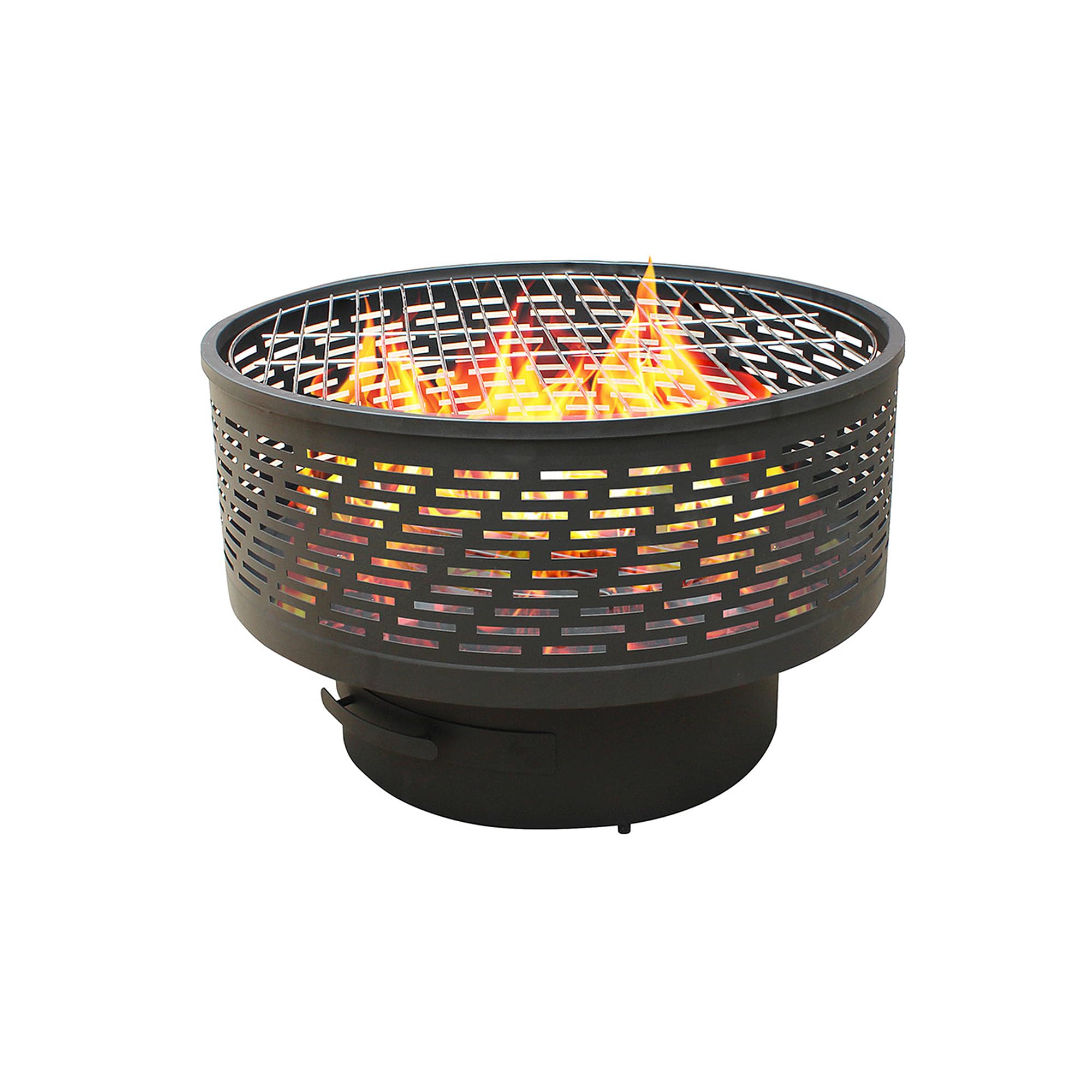 Wood Burning Fire Pit with Grill, Outdoor Firepit Table w/Removable Ash Pan & Waterproof Cover, Poker, Log Rack, 360° Flame Effect, for Outside Patio Deck Backyard Camping Bonfire, 26", Black