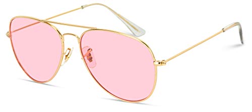 WearMe Pro Classic Aviator Style Metal Frame Sunglasses (Gold Frame/Light Pink Tinted Lens, 59)