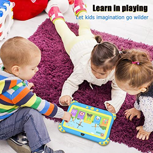 YINOCHE Toddler Tablet for Kids 7 inch Kids Tablet WiFi Kids Tablets 32G Android 10 Tablet for Toddlers Parental Control Children's Tablet with Kids Software Pre-Installed Kid-Proof Case (Blue)